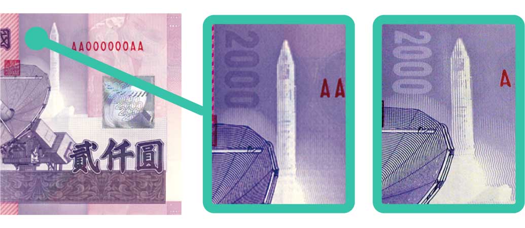 Metallic ink and embossed figure–Security Features–New Taiwan Dollar ...